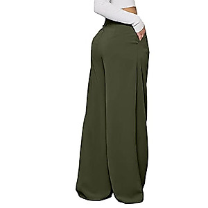 LYANER Women's High Waisted Wide Leg Palazzo Pants Hidden Zipper Loose Casual Trousers Army Green Medium