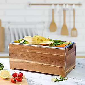 HULISEN Kitchen Compost Bin Countertop, Wooden Compost Bucket with Stainless Steel Insert, 1.6 Gallon Counter Food Waste Bin with Lid, Indoor Composter Caddy, Easy Clean Compost Trash Can