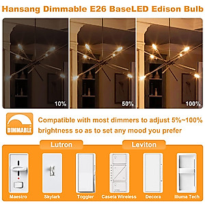 hansang E26 Edison LED Bulb, 40W Equivalent, 3000K Warm White Dimmable Tubular T10 LED Bulb, E26 Base Light Bulbs for Chandelier, Decorative Light Bulbs with Clear Glass, 120V, CRI85+, 400LM, 6 Pack