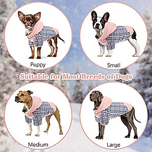 Dog Coat Plaid Dog Cold Weather Jacket with Hood, Extra Warm Fleece Lining Dog Hoodies Sweater Outfit for Puppy Small Medium Large Dogs,Dog Winter Clothes Vest Pullover Apparel Hooded Shirts