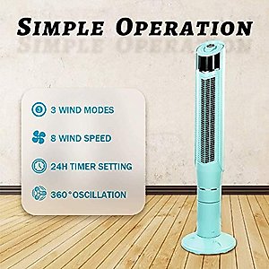 Kismile 47 inch Portable Oscillating Quiet Tower Fan with Remote Control,3 Modes and 8 Wind Speed Setting, Built in 24 H Timer LED Display for Bedroom,Home,Office,Dormitory (47 inch, Green)