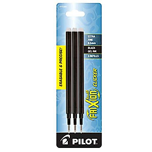 Pilot FriXion Ball Clicker Erasable Gel Ink Refills, Extra Fine Point, 0.5mm, Black Ink, 3 Pack