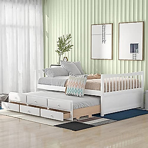 Harper & Bright Designs Full Storage Daybed with Trundle Captain’s Bed with Drawers, Wood Bed Frame for Kids Guests (Full Size, White)