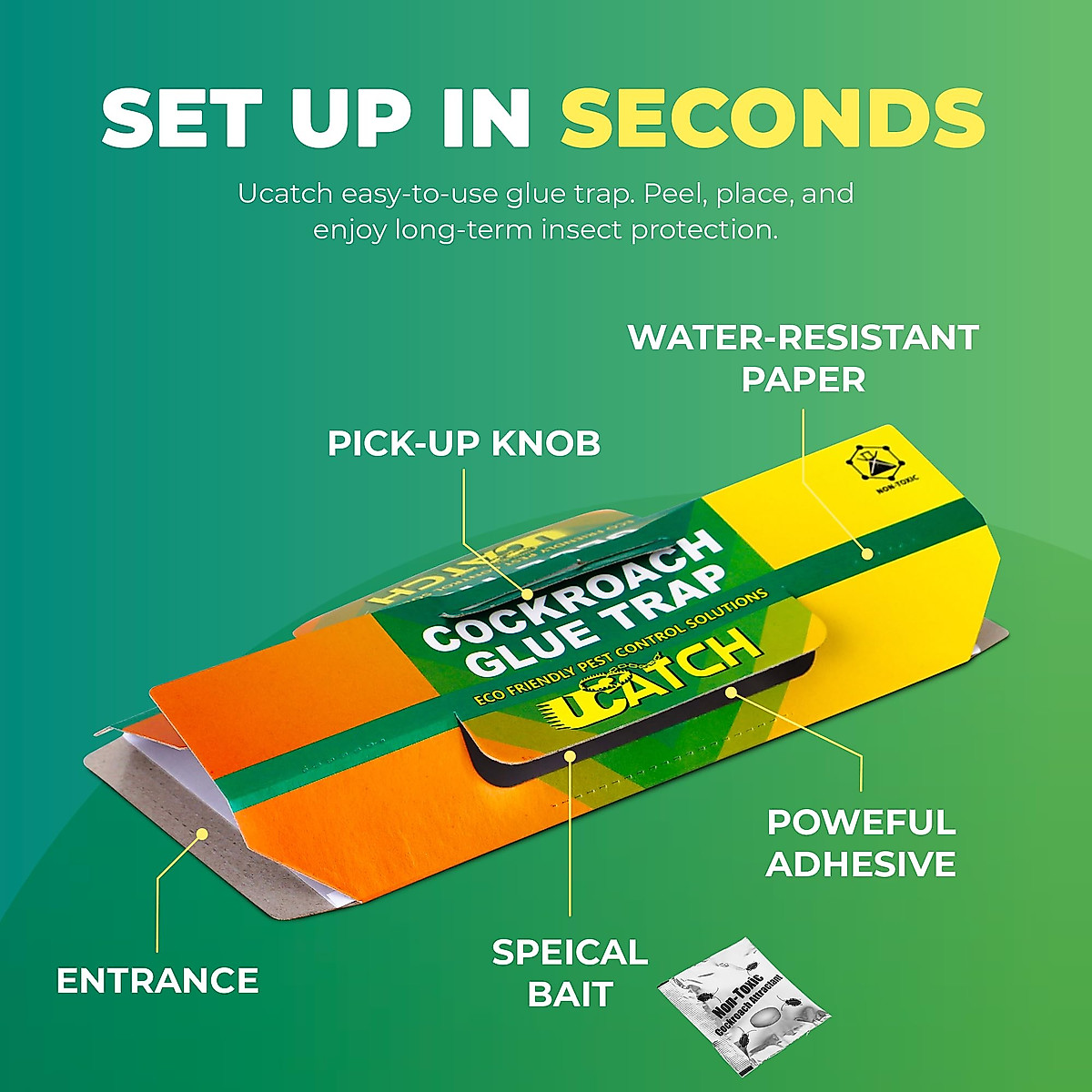 Roach Traps Indoor - 12 Pack Roach Bait Traps | Effective German Roach Killer for Home Infestation - Child and Pet Safe Roach Killer Indoor Infestation Easy-to-Use Glue Traps for Roaches – UCatch