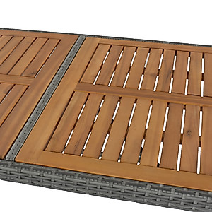 XD Designs 5-Pieces Outdoor Patio Bar Set, All-Weather PE Wicker Counter Height Dining Table Set, Acacia Wood Table Top, Comfort 4 Bar Chairs with Ergonomic Backrests, Footrest and Removable Cushion