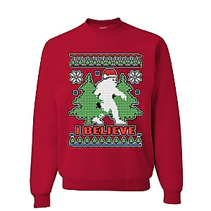 Tee Hunt Bigfoot Ugly Sweatshirt Sweatshirt Funny Christmas Yeti I Believe Sweater Red X-Large