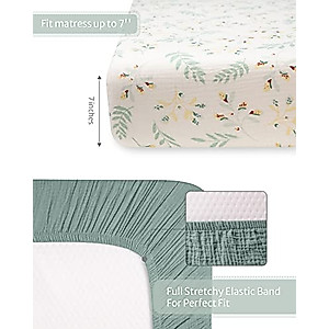 Muslin Crib Sheets for Girls and Boys, Cotton Boho Neutral Fitted Baby Crib Sheet for Standard Crib Mattress & Toddler Bed Mattress (52"x28"), Soft and Breathable, 2 Pack (Roman Green&Botanical Leaf)