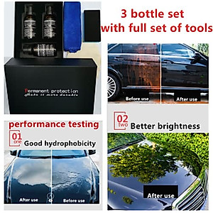 12H Nano Ceramic Coating for Cars Automobile Wax Better than 9H 10H Hardness 30ml 3bottle suit High Gloss Hydrophobicty Anti Scratch Car Paint Protection Kit Last for 3 Years Protection Stains and UV (12H Hardness level suit)