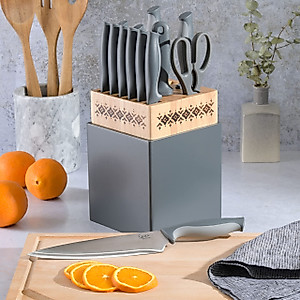 Spice by Tia Mowry Savory Saffron 14 Piece Cutlery Knife Block Set - Gray