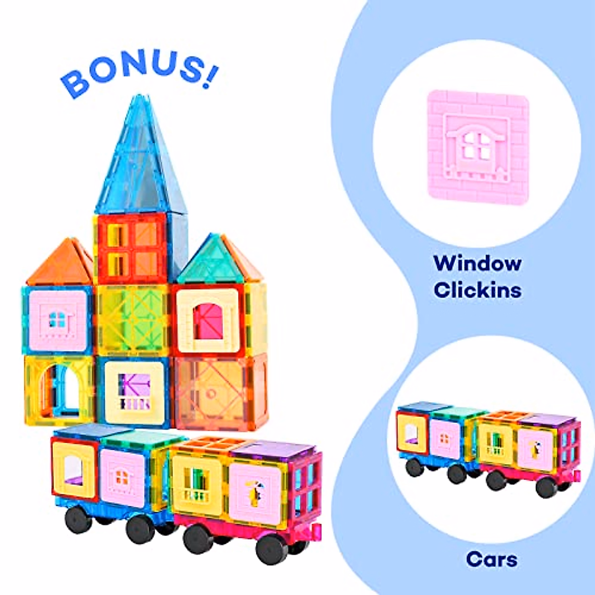 Anbalulu Magnetic Tiles, Magnetic Blocks for Kids, Magnet Building Set, Stacking Blocks, Preschool Stem Construction Building Set 100 Pcs