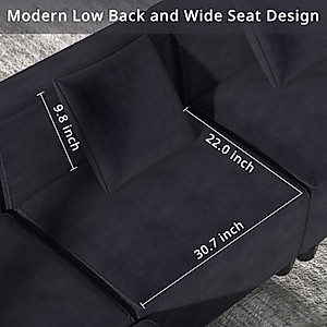 LLappuil Modern Modular Sectional Sofa Set, Low Back Minimalist Style Couch with Ottoman and Chaise Lounge, Soft Fabric 6 Seater 138.4" U Shaped Sofa for Living Room, Dark Grey