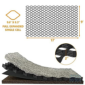 YUEWO Geo Grid Ground Grid 2 Inch (9x17FT) 155 sq ft Geocells Cellular Confinement System Geo Cell Grid Paver for Gravel Stabilizer for Light Duty Traffic Areas Foot Traffic with 30pcs Buckles