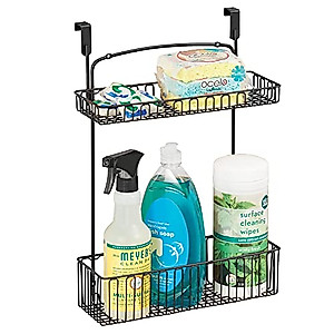 mDesign Steel Over Cabinet Kitchen Storage Organizer Holder or Basket - Hang Over Cabinet Doors in Kitchen, Pantry, Bathroom - Holds Dish Soap, Window Cleaner - Concerto Collection - Matte Black