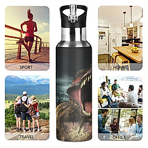 ALAZA Dinosaur Tyrannosaurus Rex Water Bottle with Straw Lid Vacuum Insulated Stainless Steel Thermo Flask Water Bottle 20oz