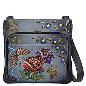 Anna by Anuschka womens Handpainted Leather Slim Shoulder Organizer, Rose Safari Grey, One Size US