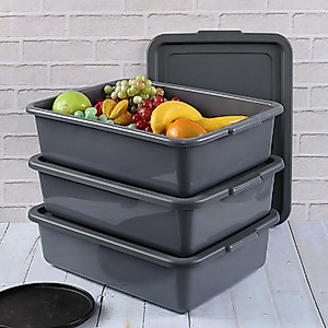 Jnktka 13 L Plastic Bus Tub with Lid, Set of 3, Grey Commercial Bus Pan for Multipupose