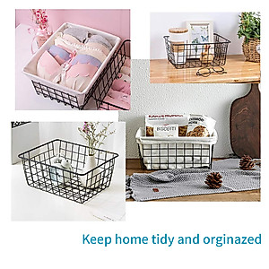 5PCS Wire Storage Baskets, Premium Metal Storage Organizer Basket, Small Size Metal Baskets for Home Office Kitchen, Black