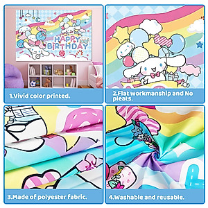 202PCS Cute Birthday Party Supplies, Kawaii Birthday Party Decorations include Banner, Latex Balloons, Backdrop, Cake Topper, Tableware, Plates, Napkins, Temporary Tattoos for Kids Birthday