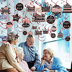 36pcs Happy Retirement Hanging Swirls Decorations for Women, Rose Gold Retirement Theme Foil Ceiling Hanging Party Supplies, Goodbye 9 to 5 Retired Officially Swirl Decor