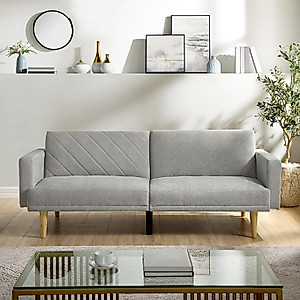 ROCKINGRUN Futon Sofa Bed - Memory Foam Modern Convertible Couch Bed with Snowflake Velvet Fabric - Folding Futon Sleeper Couch for Compact Living Space,Apartment,Dorm,Bonus Room