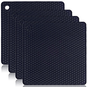AICMEI Silicone Trivets for Hot Pots and Pans,4 Packs Multipurpose Non Slip Heat Resistant Pot Holder,Heat Resistant Pot Holders Silicone Mats for Kitchen Countertops/Table (Square-Black)