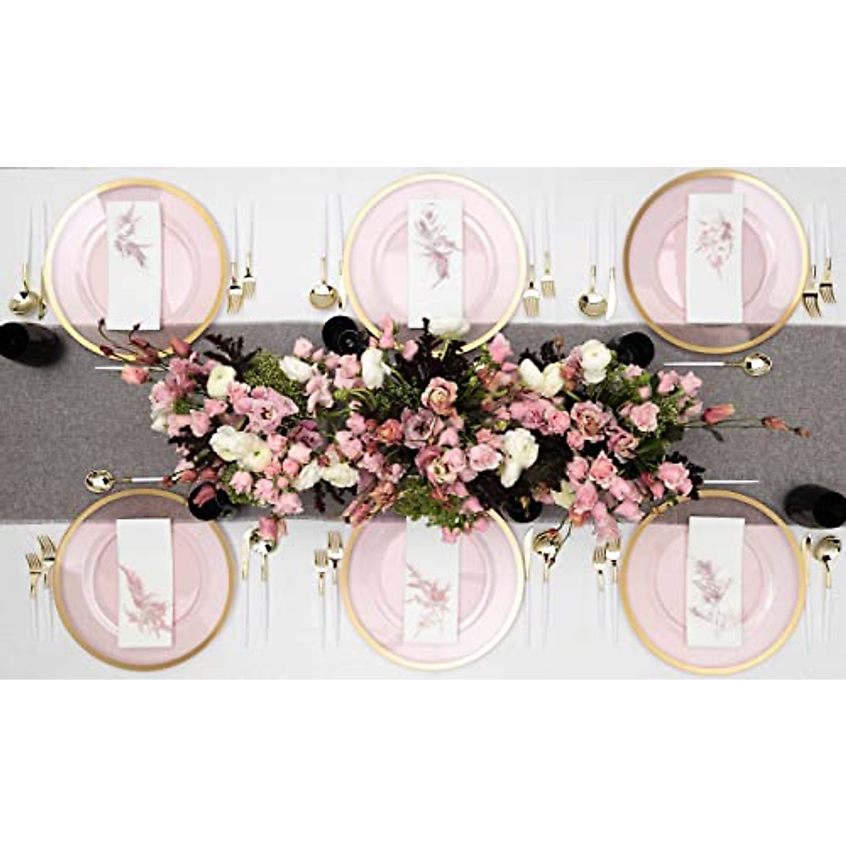 PLASTICPRO Plastic Pro 8 Pack Charger Plates 13 Inch Clear Pink with Gold Rim Plastic Dinner Chargers Heavy Duty Large Serving Platter Reusable Disposable