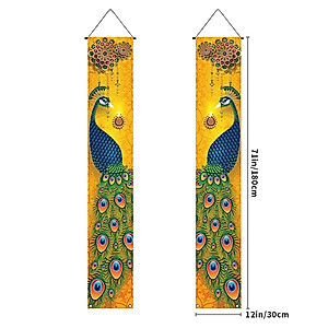 Banners,Happy Diwali Porch Banner Indian Diwali Peacock Front Porch Welcome Sign Deepawali Indian Festival of Lights Decorations-12×71''