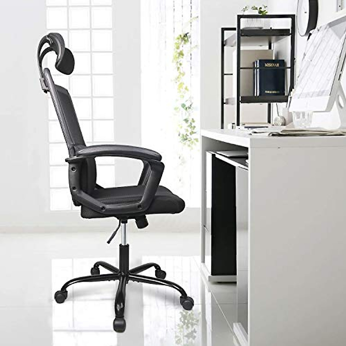 SMUG Office Ergonomic Mesh Home Headrest Computer Desk Chair, Black