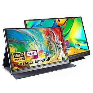 KYY 15.6'' Portable Monitor Bundle [K3 Grey & K3-2 Black] 1080P FHD USB-C Laptop Monitor HDMI Computer Display HDR IPS Gaming Monitor w/Smart Cover & Dual Speakers, for Laptop PC Phone PS4 Xbox Switch