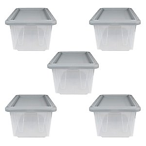 CX BLACK & YELLOW®, 15-Gallon Heavy Duty Clear Storage Container & Snap-Tight Lid, (12”H x 17.2”W x 25.7”D), Weather-Resistant, Stackable, See-Through Organization Tote [5 Pack]