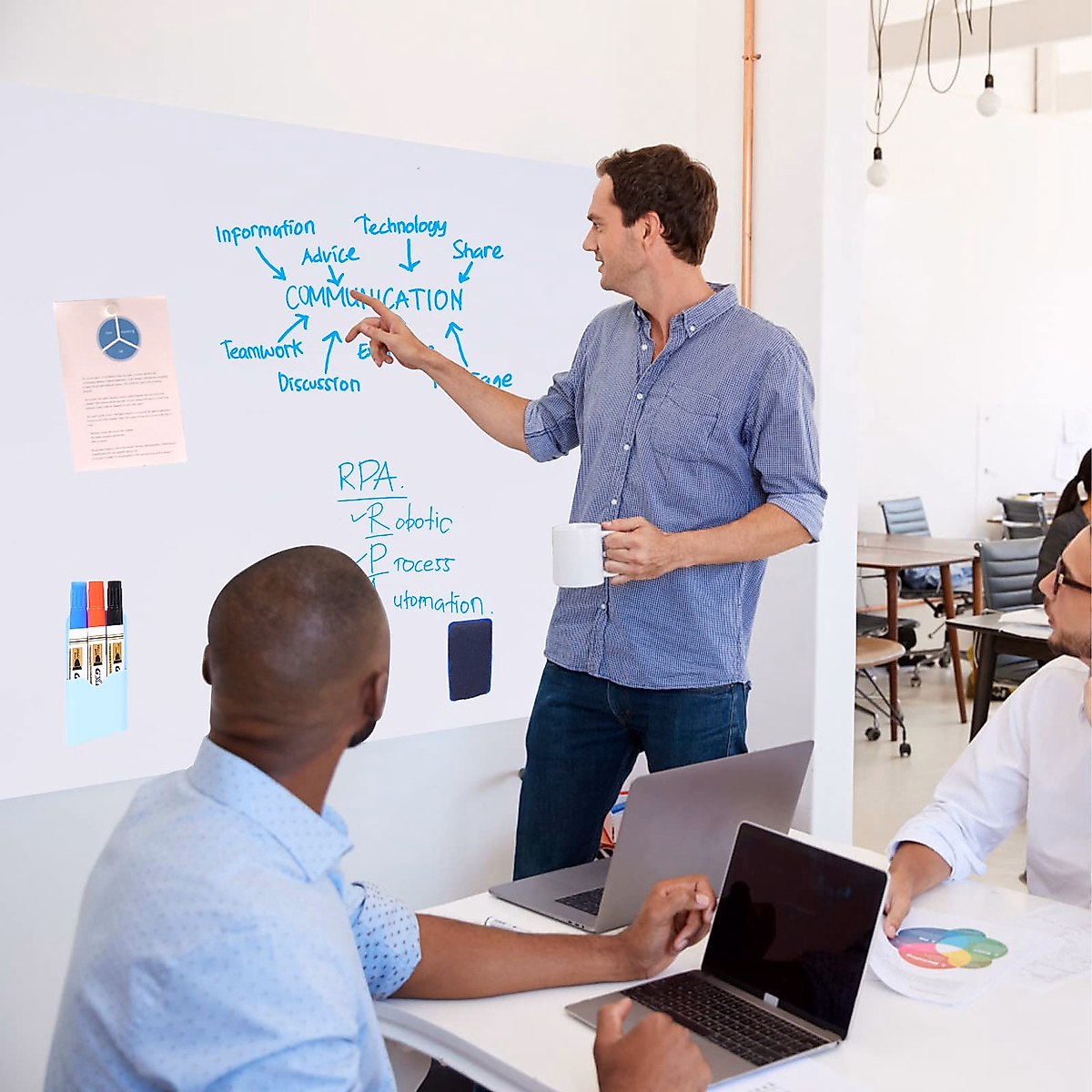 HAMIGAR Magnetic Whiteboard Contact Paper 18" x 39" Dry Erase White Board Sticker for Wall Stick on White Board Peel and Stick Wallpaper Adhesive Poster with Marker, Magnetic Eraser and Magnets