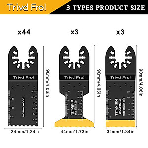 Trivd Frol 50PCS Oscillating Saw Blades, Professional Universal Titanium Multitool Blades for Wood Plastics Metal, Quick Release Multi Tool Blades Kits Fit Dewalt Ryobi Milwaukee Rockwell Fein