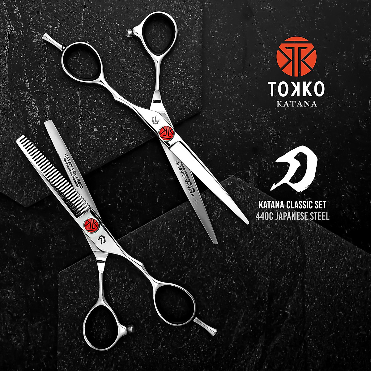 Katana Classic Professional 6.5" Shear Set by Tokko Shears, Premium 440C Japanese Steel Regular and Thinning Scissors for Barbers and Salon Professionals
