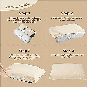 Lesure Dog Bed for Crate - Shredded Chopped Foam Dog Mat for Small Dogs, Pet Mattress with Waterproof Washable Faux Linen Cover, Beige
