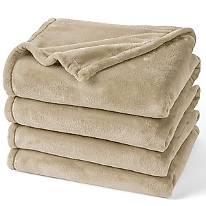 PHF Ultra Soft Fleece Blanket Twin Size, No Shed No Pilling Luxury Plush Cozy 300GSM Lightweight Blanket for Bed, Couch, Chair, Sofa Suitable for All Season, 66" x 90", Khaki