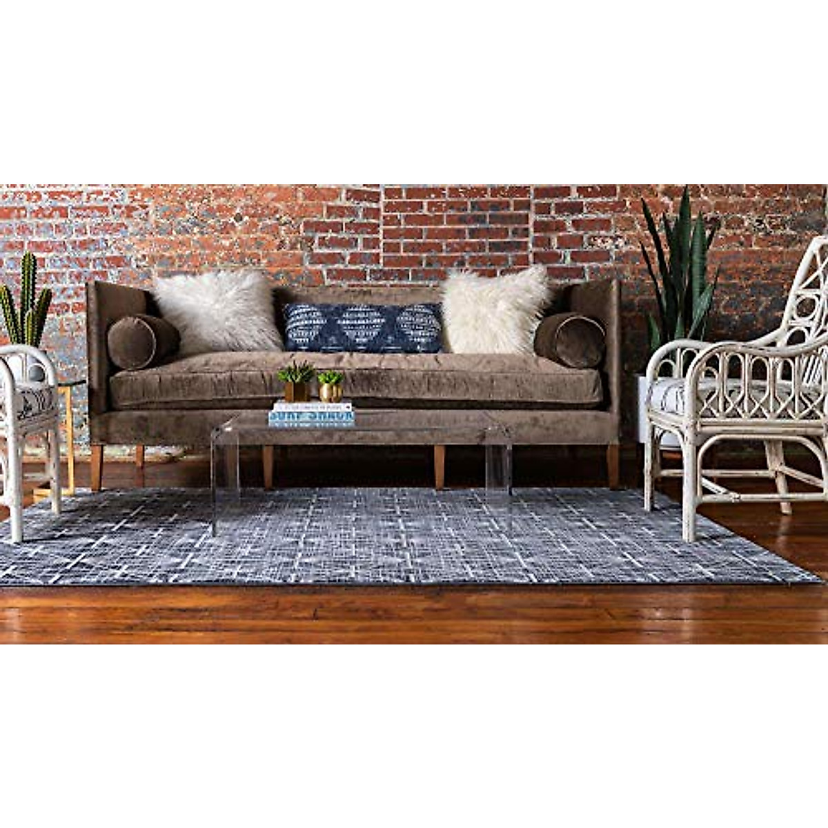 Unique Loom Uptown Collection by Jill Zarin Collection Geometric Modern Navy Blue Area Rug (8' 0 x 10' 0)