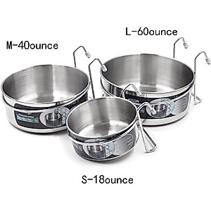 MLCINI Stainless Steel Pet Feeder, 2 Pack Hanging Dog Bowl & Cat Bowl, Non Spill Bunny Feeder with Hook for Crate Cage Kennel, 60 Ounce