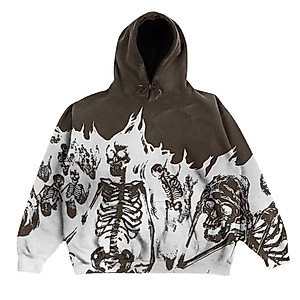 y2k Fashion Skeleton Graphic Hip Hop Sweatshirt Sweater For Men Crop Vintage Zip up Women Hoodies (Brown,M,Unisex Adult,Unisex,Adult,US,Alpha,Medium,Regular,Regular)