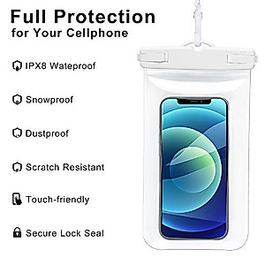 AINOYA Universal Waterproof Case 2 Pack, IPX8 Waterproof Phone Pouch Compatible with iPhone 12 Pro Max/Galaxy s21 Ultra/Pixel 5a /oneplus 9 pro up to 7" (White)
