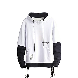 GURUNVANI Contrast Color Pullover Hoodie Mens Patchwork Hoodies Men White