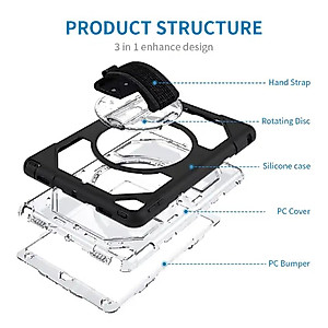 iPad Pro 10.5 Inch Case 2017/ iPad Air 3 Case 2019 for Kids | Heavy Duty Rugged Protective Case with 360 Rotating Stand+[Hand Strap] | Clear with Black Trim