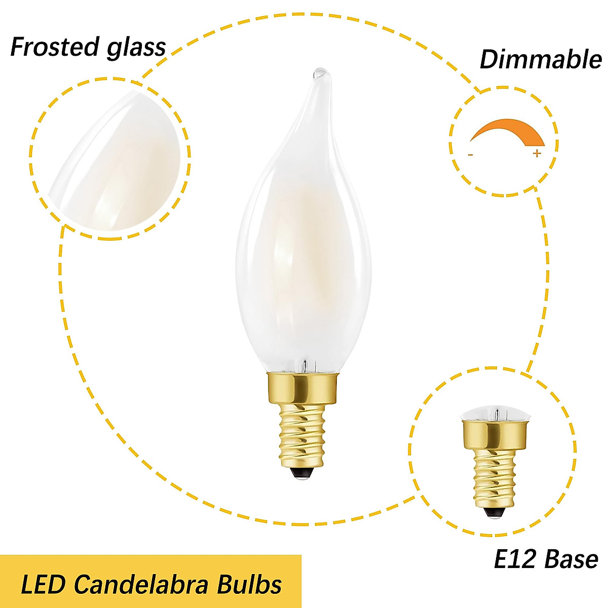 E12 Candelabra LED Bulb 60watt, Frosted LED Chandelier Light Bulbs,Type B 2700k Warm White, Flame Tip,6W Equal 60W,Dimmable for Ceiling Fan,Dining Room,Kitchen Fixture (6 Pack) (6w-2700k(warm White))