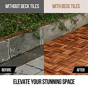 10 PCs Interlocking Wood Deck Tiles 12x12 inches, Waterproof All Weather Tiles for Porch Flooring, Outdoor Patio Wooden Floor Tiles, Balcony Deck, Easy Snap Lock, Walnut