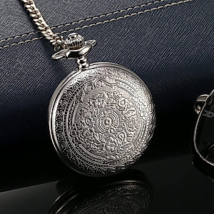 Hicarer Classic Quartz Pocket Watch with Roman Numerals Scale and Chain Belt (Silver)