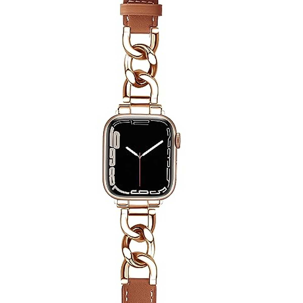 Leather Band Compatible with Apple Watch Band Women 38mm 40mm, Dressy Leather Strap with Cool Chain for iWatch Bands Series 9 8 SE 7 6 5 4 3 2 1 (38, Brown/Rose Gold)