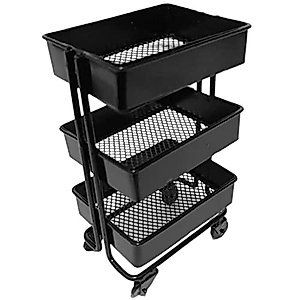 Eioflia Doll House Storage Trolley Cart 3 Tier Kitchen Bathroom Rack with Wheels Mobile Shelves Storage Cart Rolling Utility Cart Shelving Organizer