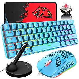 SELORSS 60% True Mechanical Keyboard and Mouse Combo,Compact Mini 62 Keys Chroma 20 Rainbow Backlit,Linear Switch,6400 DPI Optical&65g Lightweight RGB Gaming Mouse with Cable Holder for PC/Mac (Blue)