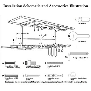 uyoyous Garage Organizers and Storage 47.2Inch Large Wall Mount Garage Rack Heavy Duty Garage Storage System with 9 Removable Hooks Load 290 lbs Tool Hanger Rack