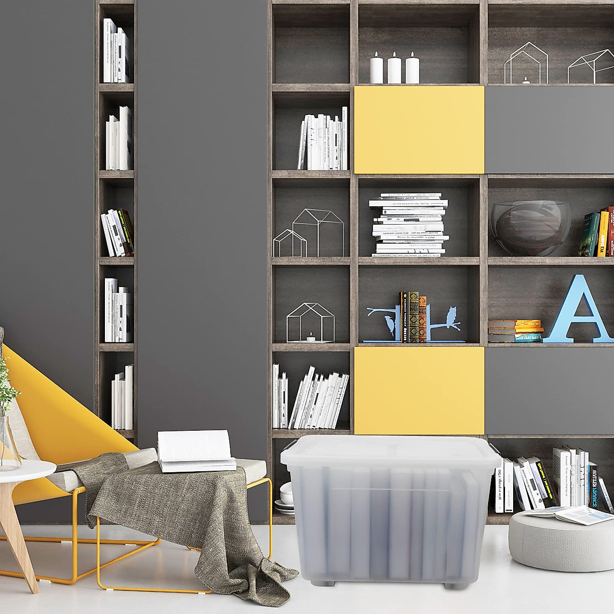 CadineUS 50 Quart Storage Boxes with Wheels, Large Plastic Storage Tote Bins Set of 4