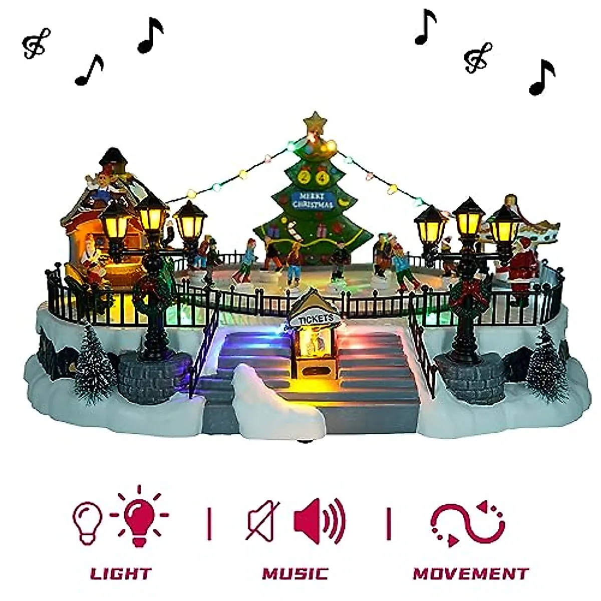 YQQY Skating Christmas Village - Animated Musical Winter Snow Village with 7 Moving Skaters - Indoor Decorations for Home Tabletop Gift